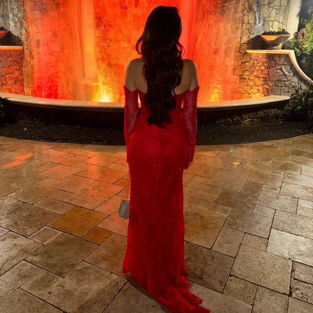 Lumnije Krasniqi | Dresses | Custom Elegant Red Lace Offshoulder Dress ...